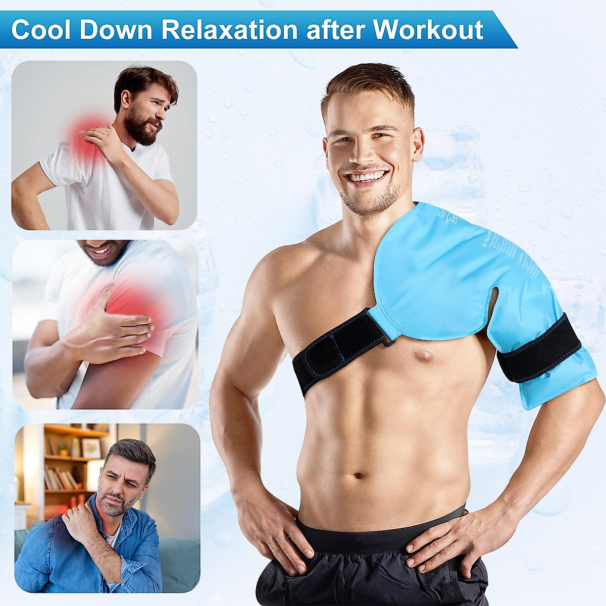 Relief Expert Extra Large Shoulder Ice Pack Wrap Reusable Rotator Cuff Cold Compression for Left or Right Shoulder and Upper Arm, Large Gel Cold Pack Wrap for Arm with Soft Plush Lining - Blue