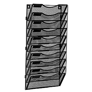 EasyPAG Mesh Wall File Holder 10 Pocket Assembly Office Hanging File Folder Organizer Magazine Rack Mail Sorter Bin | Nametag Label Included, Black