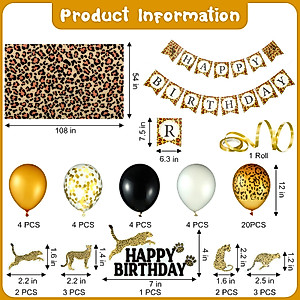 51 Pieces Cheetah Birthday Decorations Including Cheetah Birthday Banner Cheetah Theme Balloons Leopard Cake Topper Safari Animal Print Tablecloth and Ribbon for Party Boy Girl Baby Shower Supplies