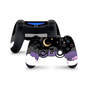 ZOOMHITSKINS Compatible with PS4 Controller Skin, Moon Black Cloud Golden Sky Star Purple Kawaii, Durable, 3M Vinyl, Made in The USA