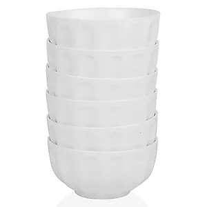 amhomel Porcelain Deep Bowls, 26 Ounce for Cereal, Soup, Side Salad, Rice and Ramen, Microwave and Dishwasher Safe, Fluted Bowls Set of 6(White, 6 Inch)