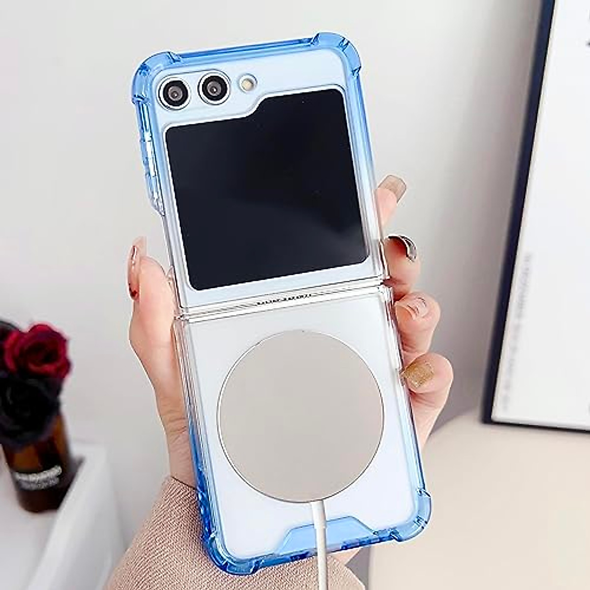 MGKESOSP Case for Samsung Galaxy Z Flip 5 with Hinge Protection,Wireless Charging Support,Lightweight Z Flip 5 Phone case Compatible with MagSafe (Blue)