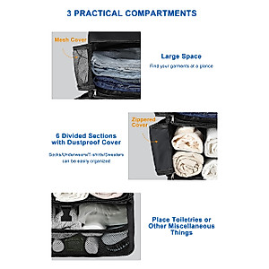 ELEZAY Hanging Packing Cubes Portable Closet 3-Shelf Travel Collapsible Compression Garment Organizer for Carry-on Luggage Suitcase Space Saver Bag X-Large_No Side Pockets, Black