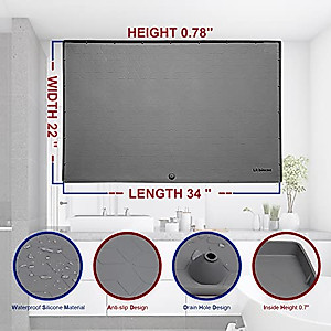 Under Sink Mats for Kitchen Waterproof - Thick 34" x 22" Under Sink Mat Silicone Under Sink Liner with Drain Hole，Under Sink Drip Tray for Kitchen Bathroom Cabinets (Grey)