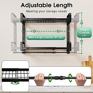 30" Expandable Hanging Pot Rack, 2 Tier Adjustable Pot and Pan Rack for Kitchen Organizers and Storage, Heavy Duty Pot and Pan Organizer, Wall Mounted Pot Lid Organizer for Pots and Pans with 10 Hooks