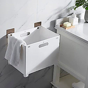 Alacati - Collapsible Laundry Baskets With Handles - Foldable Plastic Laundry Hamper Wall Mount - White Portable Dirty Clothes Baskets Square - Space Saving Flexible Bathroom Storage Organizer Bin