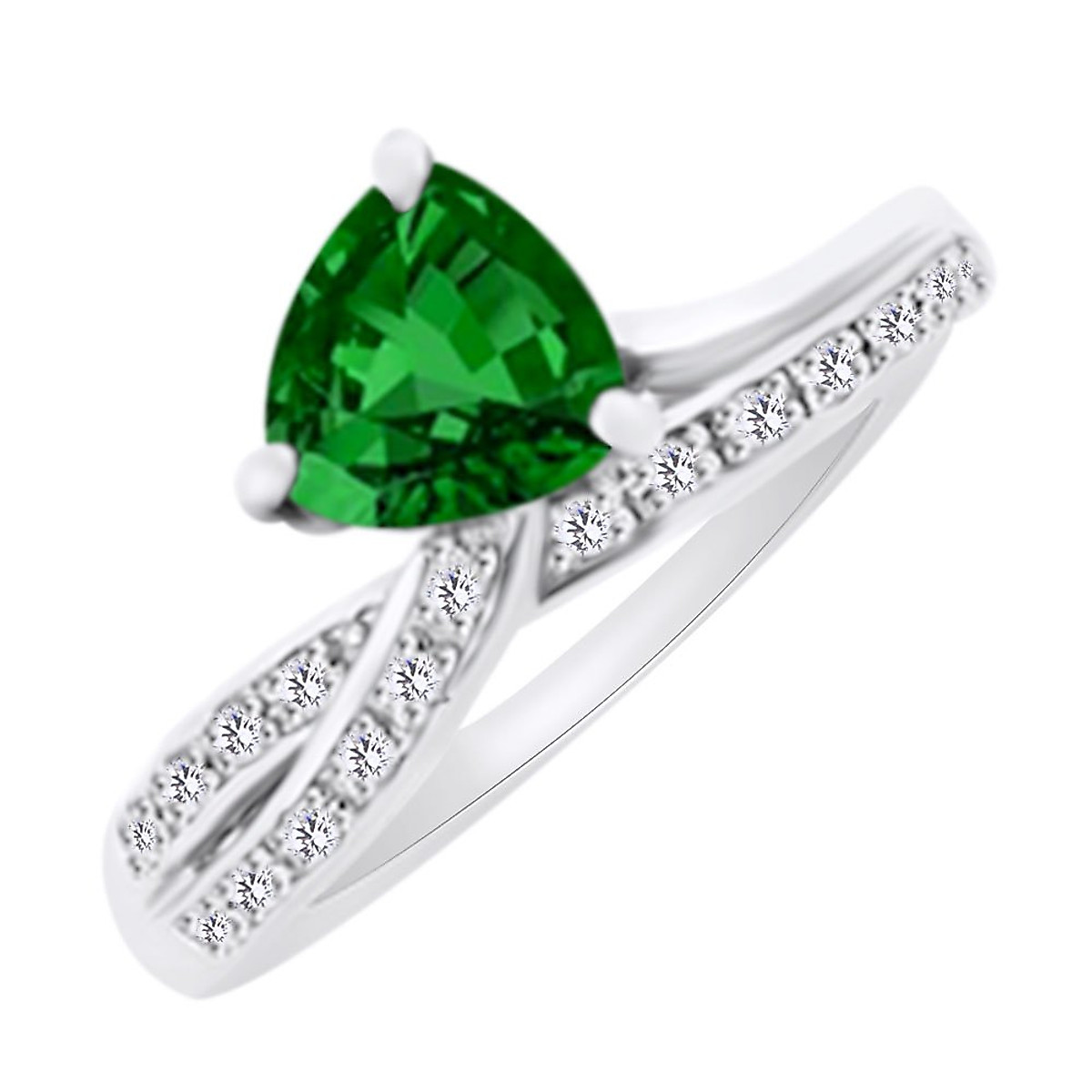 AFFY 1.33 cttw Simulated Green Peridot & White Natural Diamond Promise Engagement Wedding Ring in 14K Solid White Gold with, Ring Size 7.5