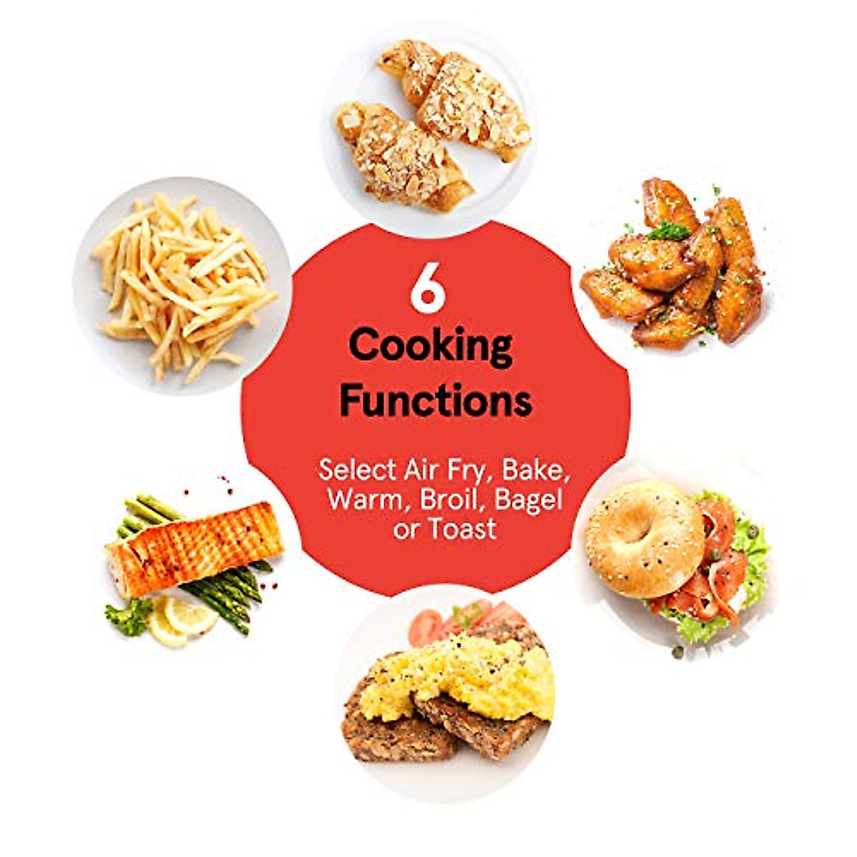 Gourmia GTF7350 6-in-1 Multi-function, Stainless Steel Air Fryer Oven - 6 Cooking Functions - Fry Basket, Oven Rack, Baking Pan & Crumb Tray, Included + Recipe Book