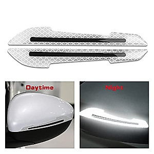 Xotic Tech Car Side Door Marker Rearview Mirror Edge & Door Handle Protector Guard Cover Warning Sticker Set, Carbon Fiber Pattern w/Reflective Safety Strip (White)