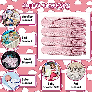 4 Pcs Baby Blanket Flannel, Cozy Throw Blanket for Newborn Infant Toddler Soft Warm Fleece Plush Sherpa Blanket Receiving Baby Blanket for Crib Stroller (Light Pink, 24 x 32 Inch)