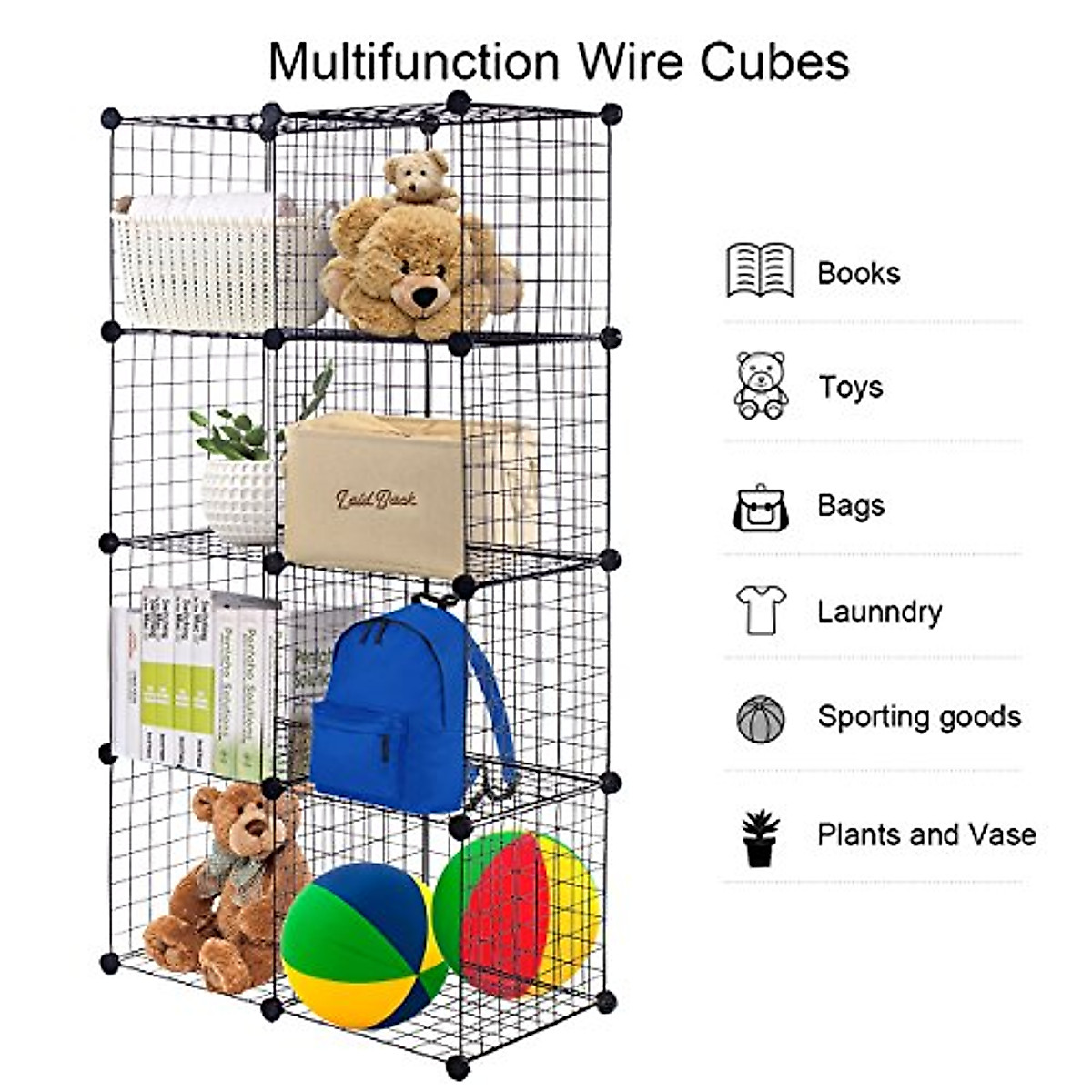 Tangkula Metal Wire Cube Storage, 8-Cube Stackable Free Standing Cubby Storage Organizer Shelf, Modular Shelving Grids, DIY Bookcase Closet Wardrobe Organization Storage Cubes