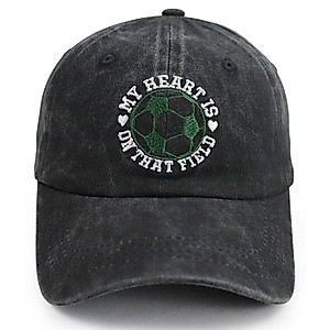 Soccer Ball Hats for Men Women, Funny My Heart is on That Field Soccer Hat, Adjustable Washed Vintage Cotton Embroidered Football Baseball Cap, Fathers Day Soccer Gifts for Dad Mom Grandma Grandpa