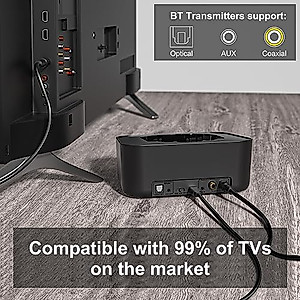 Soundodo Wireless headphones for tv watching with Bluetooth 5.2 Transmitter Charging Dock,Optical,Coaxial,AUX,RCA,Plug n Play,50Hr Playtime,No Delay,headphones for hard of hearing,165ft Long Range