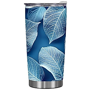 QWEUIOP 20oz Insulated Travel Coffee Mug White Leaves Stainless Steel Tumbler with Lid Double Wall Vacuum Coffee Cup For Hot and Cold Drinks14226