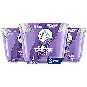 Glade Candle Tranquil Lavender & Aloe, Fragrance Candle Infused with Essential Oils, Air Freshener Candle, 3-Wick Candle, 6.8 Oz, 3 Count