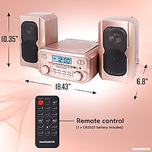 Magnavox MM435M-RG 3-Piece Compact CD Shelf System with Digital FM Stereo Radio, Bluetooth Wireless Technology, and Remote Control in Rose Gold | LCD Display | AUX Port Compatible |
