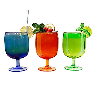Lily's Home Set of 8 Colors Unbreakable Poolside 12 oz Acrylic Plastic Wine and Water Tumbler Stackable Goblets. Made of Shatterproof Plastic and Ideal for Indoor and Outdoor Use, Reusable.