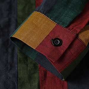 Striped Shirt for Men Vintage Button Up Long Sleeve Casual Dress Shirts Regular Fit Big and Tall Retro Cotton T-Shirts