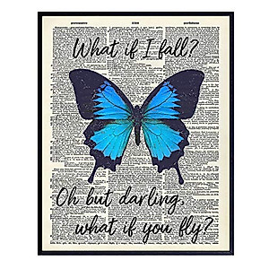 Inspirational Wall Art - Home Decor, Room Decorations for Bedroom, Office, Living Room - Unique Cute Boho Gift for Women, Girls, Teens - Blue Butterfly – 8x10 Self Confidence Picture Poster Sign