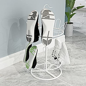 OLDRAINBOW Revolving Shoe Rack Iron Shoe Tree Rack,Standing Circular Shoe Rack Rotating Shoe Rack,Spinning Round Shoe Organizer Rack (White, 2-Layer)