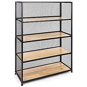 Displays2go Shelving Unit w/Five Shelves, 40" W x 60" H, Oak and Iron - Black (SMMMSHF)
