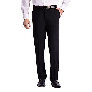J.M. Haggar Men's Solid Gab 4-Way Stretch Straight Fit Flat Front Dress Pant, Black, 40Wx30L