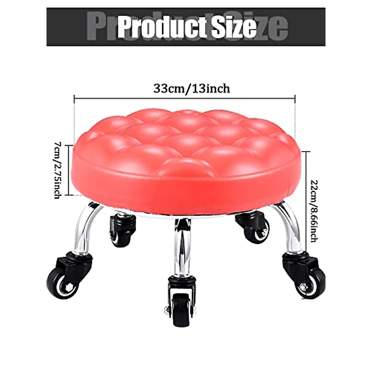 Lorvain Low Rolling Stool with Wheels, Roller Seat Short Stool with Universal Swivel Caster Wheels Leather Little Low Small Stools on Wheels for Home Garage to sit on- Mesh Red