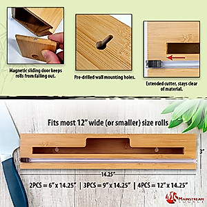Mainstream Source® Bamboo Wrap Dispensers – Foil and Plastic Wrap Organizer Set for 12 Inch with Extended Cutters and Labels, Works as Foil, Plastic Wrap, Parchment, or Wax Paper Holder (1pc)