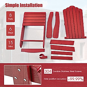 Giantex Outdoor Adirondack Chair - Oversized Patio Chairs w/Hidden Cup Holder, Realistic Wood Grain, 380 LBS Weight Capacity, Weather Resistant Firepit Chairs for Backyard, Garden (4, Red)