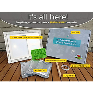 Baby Mushroom Farmhouse Baby Hand & Footprint Picture Frame Keepsake Kit - Rustic 9" x 11" Distressed Wood Frame, Clay, & Stencil for Newborns, New Mom, Registry Gift