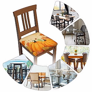 SHIRMDIY Set of 4 Removable Chair Seat Covers for Dining Room, Fall Pumpkins Stretchable Wedding Party Chair Slipcovers Cushion Protector Thanksgiving Leaf Furniture Decor, 16.9x16.9 Inches
