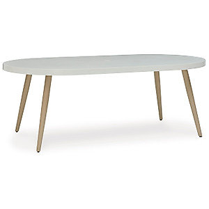 Signiture Design by Ashley Seton Creek Outdoor Dining Table, 80" W x 42" D x 29" H, White & Light Brown