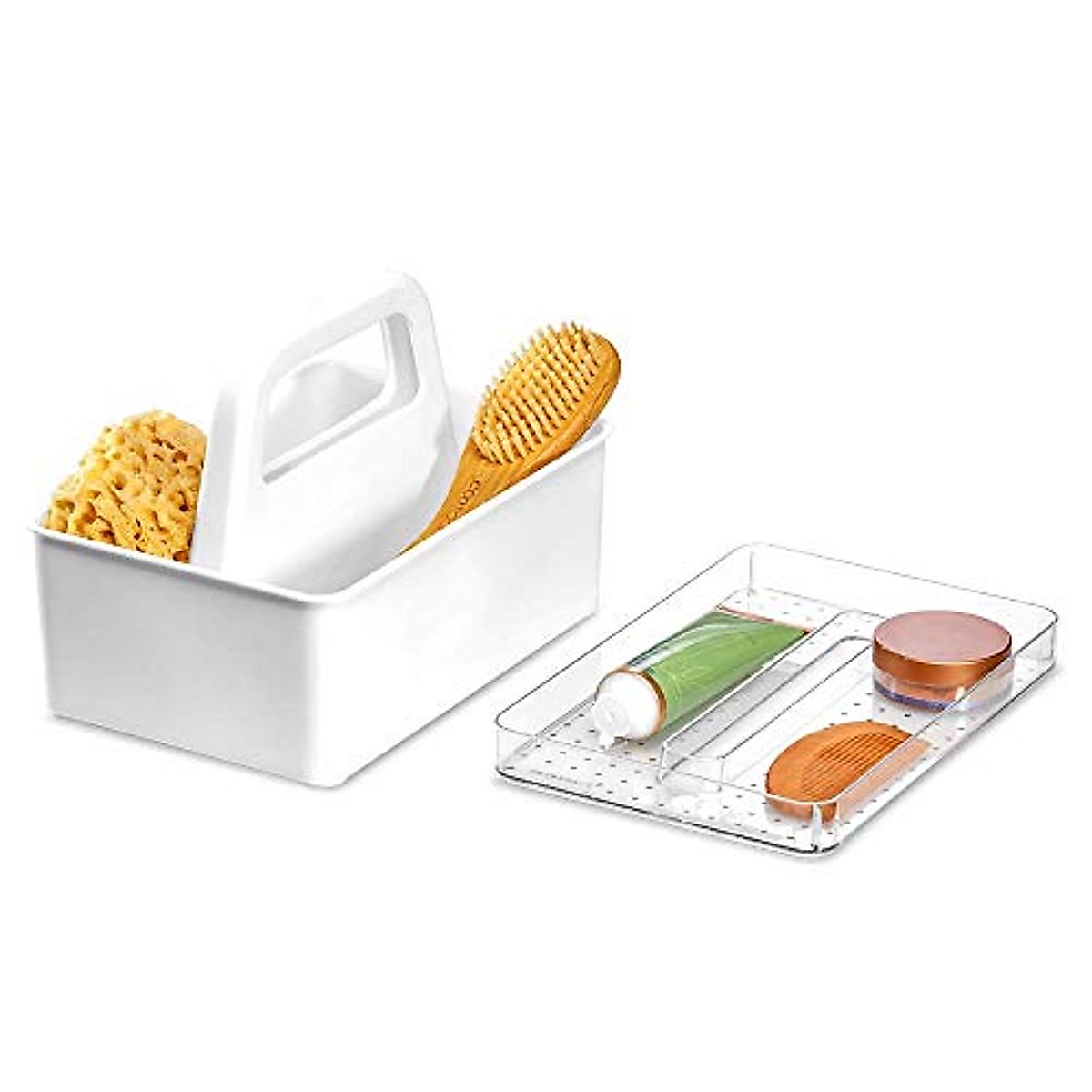 madesmart Bin-Stack Collection Two-Compartments, Handle for Portability, BPA-Free, Large, White