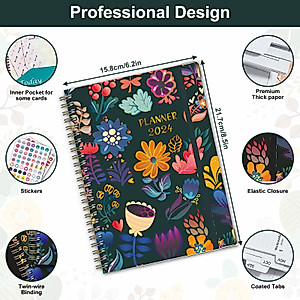 2024 Planner Weekly and Monthly, 2024 Planner 6.2" x 8.5", Academic Planner 2024,Planner Notebook with Tabs and Stickers,Twin-wire Binding,Inner Pocket, Calendar Planner Jan. 2024 - Dec. 2024 (1 Pack)