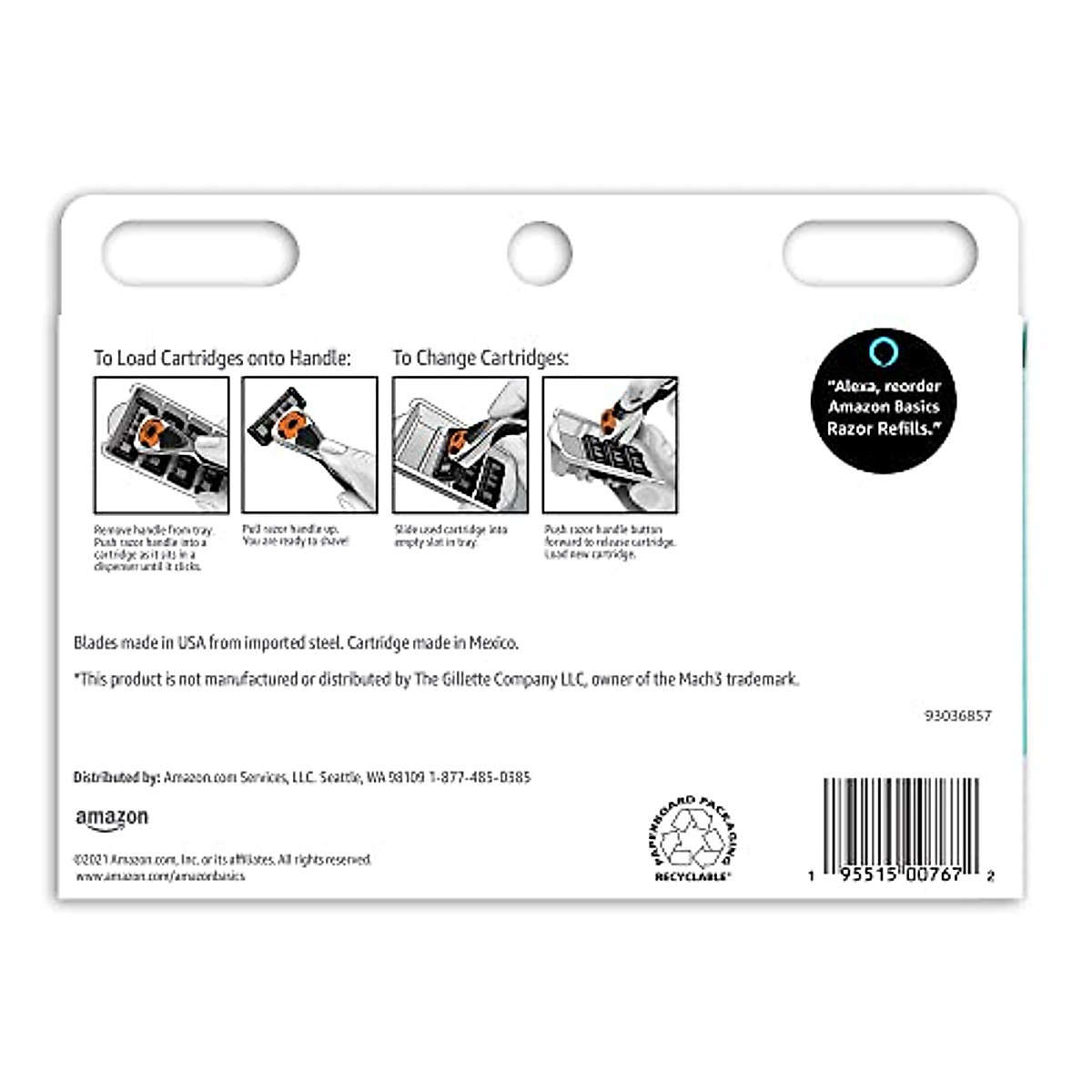 Amazon Basics 3-Blade Razor Refills for Men with Dual Lubrication, 12 Cartridges (Fits Amazon Basics Razor Handles only) (Previously Solimo)