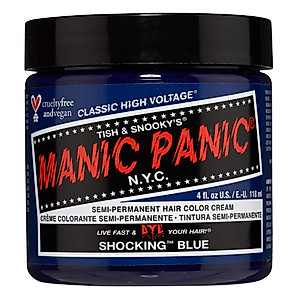 MANIC PANIC Shocking Blue Hair Dye - Classic High Voltage - Semi Permanent Dark Cobalt Blue Hair Color - Vegan, PPD and Ammonia Free (4oz)