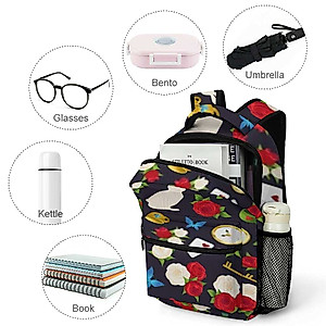 Travel Laptop Backpack Roses Rabbit Wonderland Large Capacity Business Ddurable Water Resistant College Laptop iPad Tablet Bag for Men and Women
