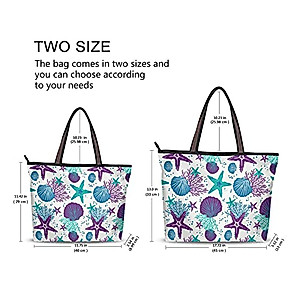 ZENWAWA Starfish Seashell Tote Bag Zipper Large Capacity Women Grocery Bag Purse Shoulder Bag 2 Sizes