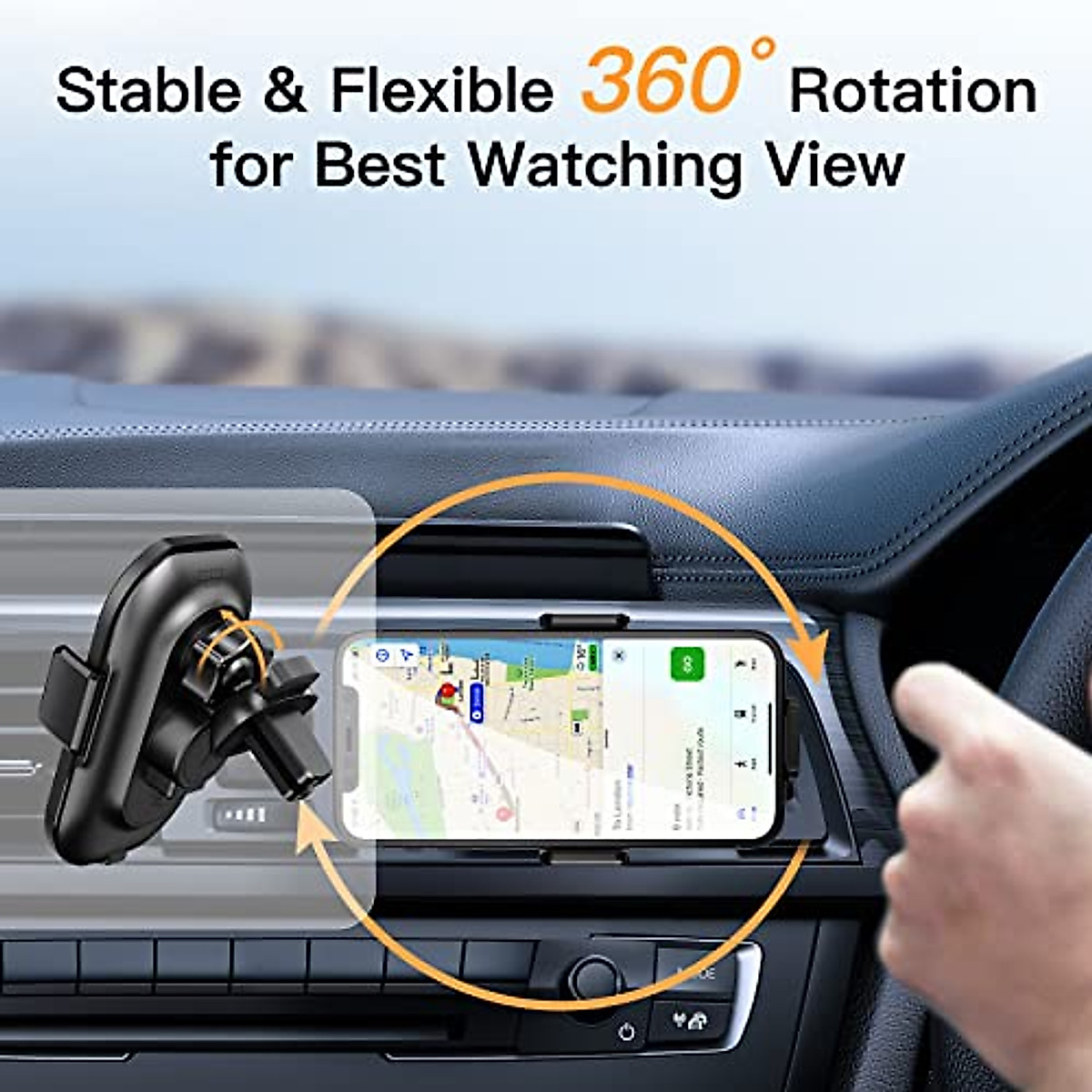 Wireless Car Charger Mount,10W Qi Fast Charging Auto-Clamping Cell Phone Holders, Air Vent Windshield Dashboard Car Phone Mount,Long Arm Suction Cup Phone Holder Compatible with All Mobile Phones