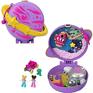 Polly Pocket Playset with 2 Micro Dolls, Toy Car & Surprise Accessories, Saturn Space Explorer Compact for Travel