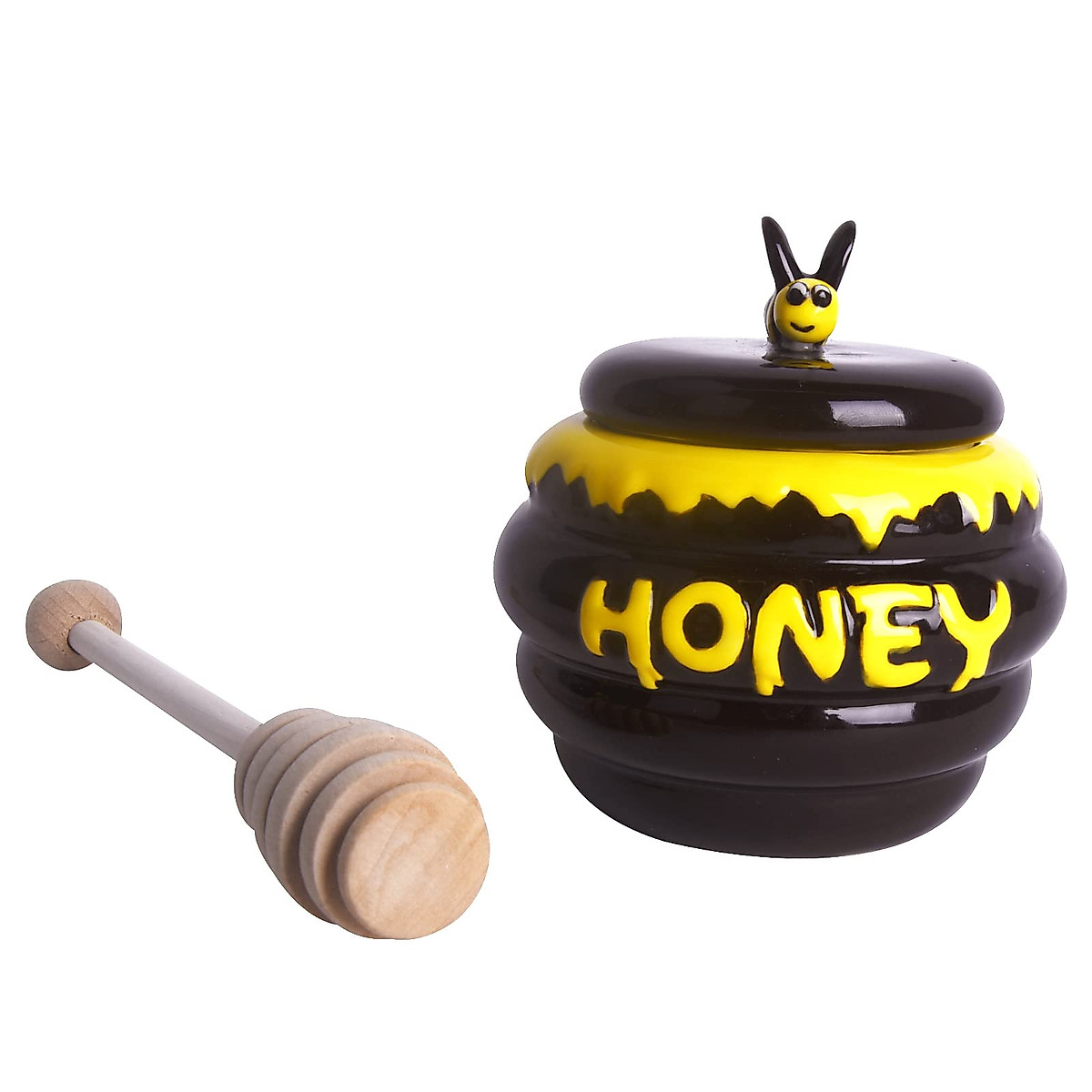 Vencer Ceramic Honey Jar with Lid and Honey Wooden Dipper,Mini Honey Jar for Home Kitchen,VHP-001