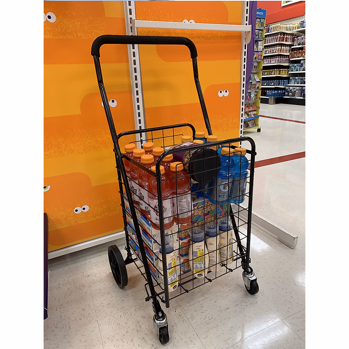 Mount Plus SF-118 Grocery Utility Shopping Cart with Dual Swivel Wheels | Easily Collapsible and Portable to Save Space and Heavy Duty | Rolls Smoothly on Streets, Store, Sidewalks and Indoors