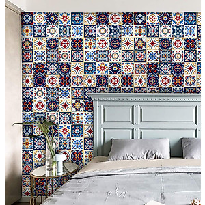 Peel and Stick Wallpaper Boho Colorful Tile Contact Paper Removable Boho Wallpaper Self Adhesive Wallpaper Waterproof Contact Paper Decorative Cabinets Furniture Shelf Drawer Liner 17.7"x78.7"