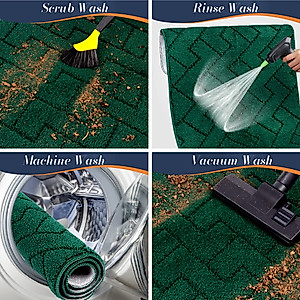 Walensee Indoor Doormat, Front Door Mat for Entrance (20"x32" Green) Machine Washable Entryway Rug, Non Slip Trapper Door Rugs Absorbent Dirt Low Profile Shoes Scraper Inside Floor Mats