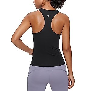 CRZ YOGA Seamless Tank Top for Women Racerback Sleeveless Workout Tops Athletic Scoop Neck Running Yoga Shirts Black X-Large