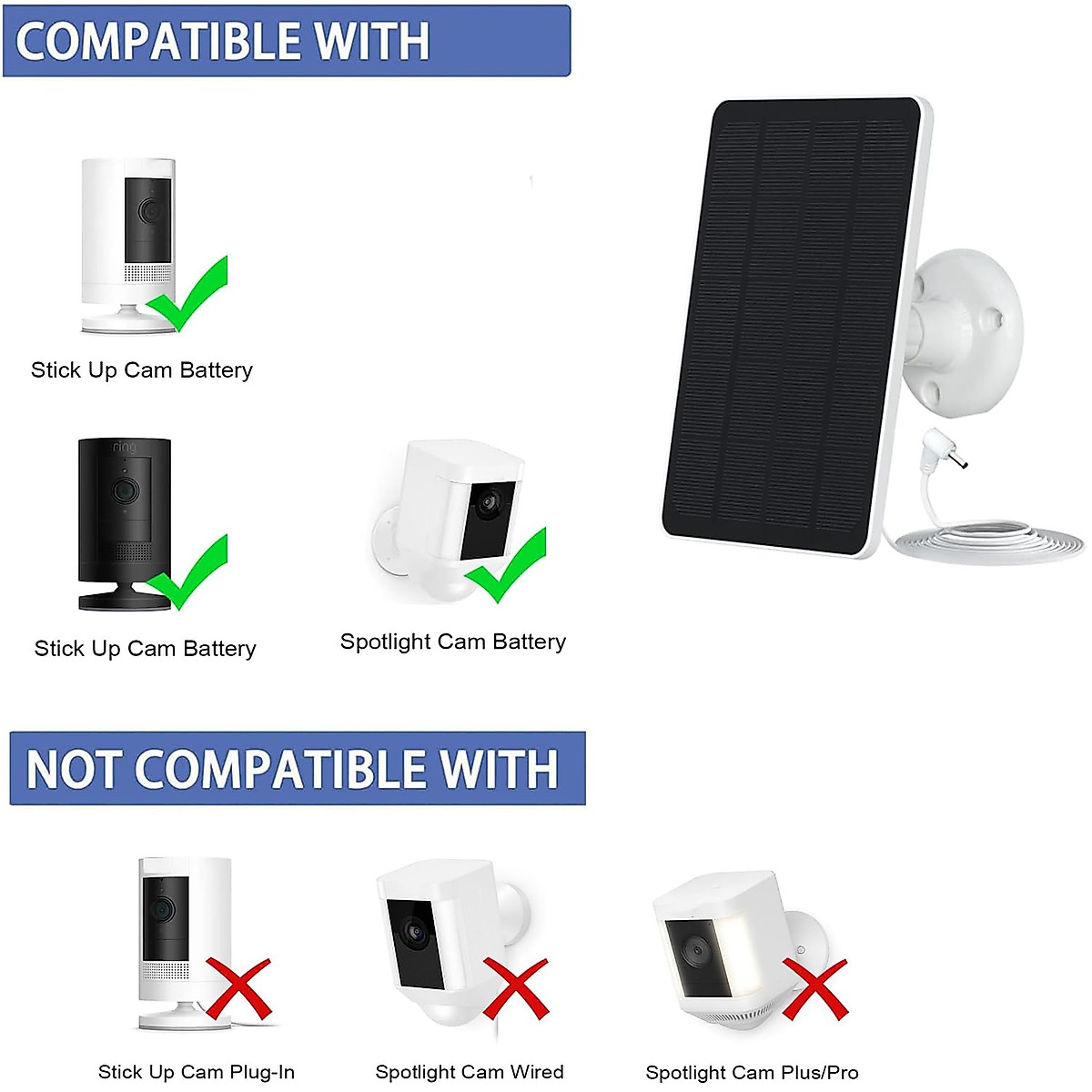 DaybreakAura 5W Solar Panels for Security Cameras - Compatible with Ring Spotlight Cam(Battery), Ring Stick Up Cam Battery - 9.8 Ft Charging Cable - 1PACK (Not for Spotlight Plus/Pro)