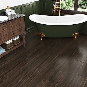 Wallercity 6"x36" 4PCS Vinyl Flooring Peel and Stick Floor Tile Bathroom Deep Brown Wood Grain Plank Self Adhesive Stick on Floor Tile Waterproof Removable Flooring Sheets for Kitchen Bedroom Basement