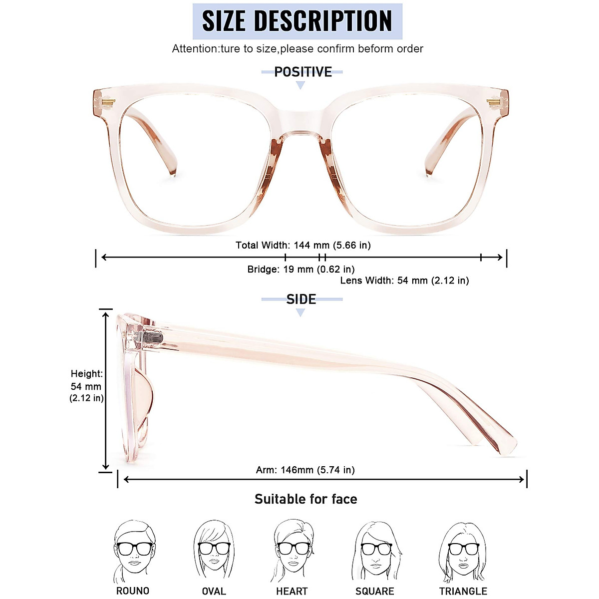 PANNER Oversized Blue Light Blocker Glasses for Women Square Computer Eyeglasses Reduce Eye Strain