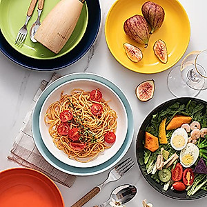 Sweejar Pasta Bowls, Ceramic Dinner Plates, 25oz Salad Serving Bowls for Soup, Dessert, Pizza, Fruit, Steak, Microwave Dishwasher Safe, Set of 4 （Green）