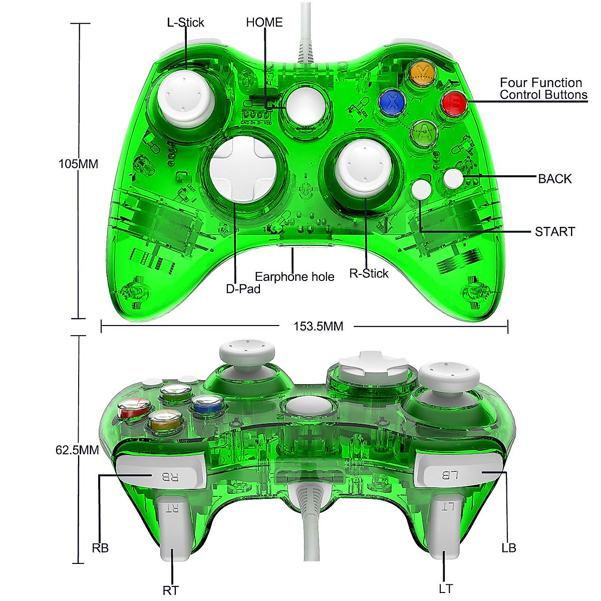 Wired 360 Controller Dual Vibrator Wired Gamepad Gaming Joypad, Green - PAWHITS